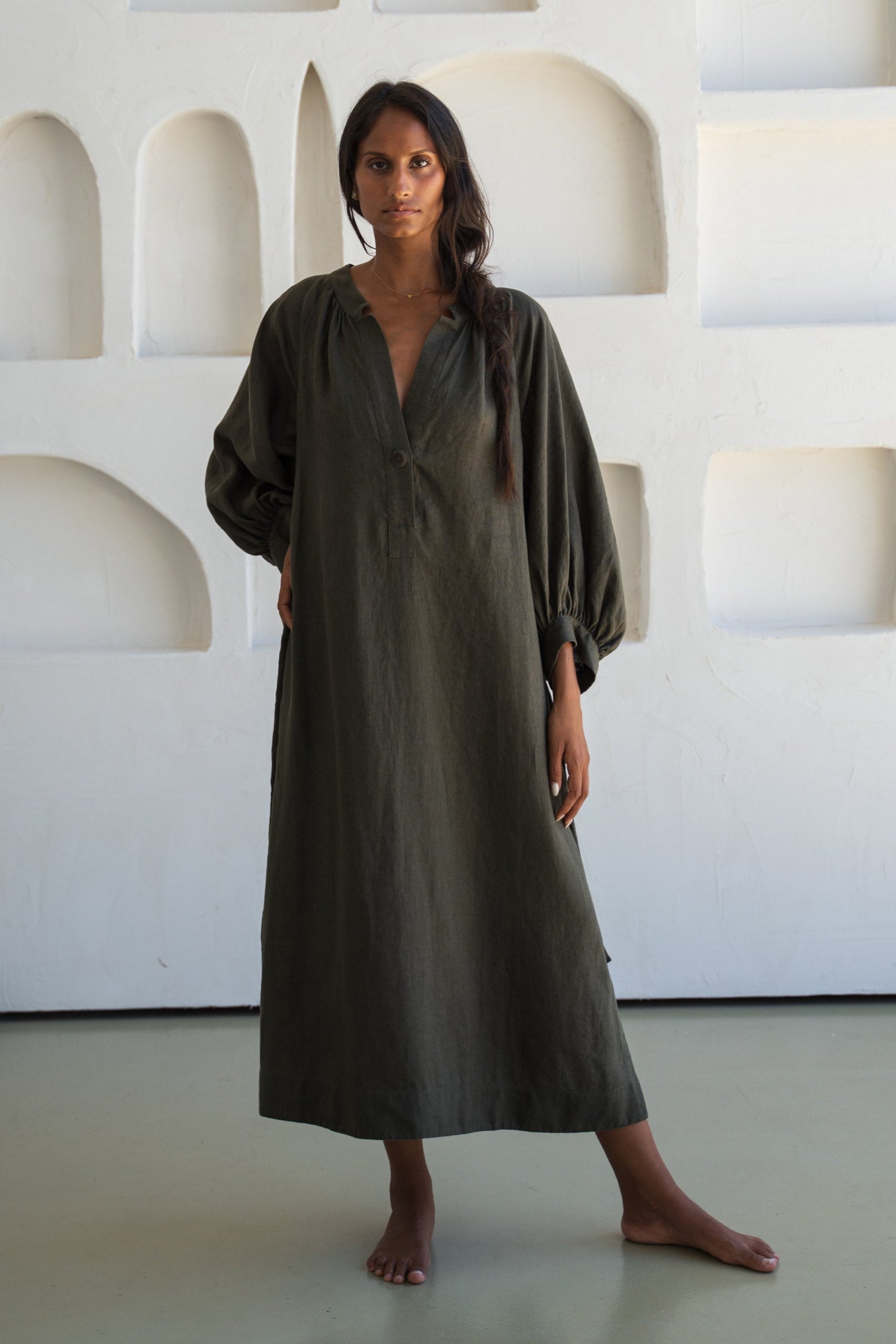 Mae Khaki Linen Dress - European linen – LILLY PILLY COLLECTION